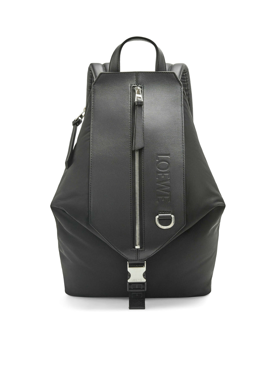 Small Convertible Backpack In Nylon And Calfskin Asphalt